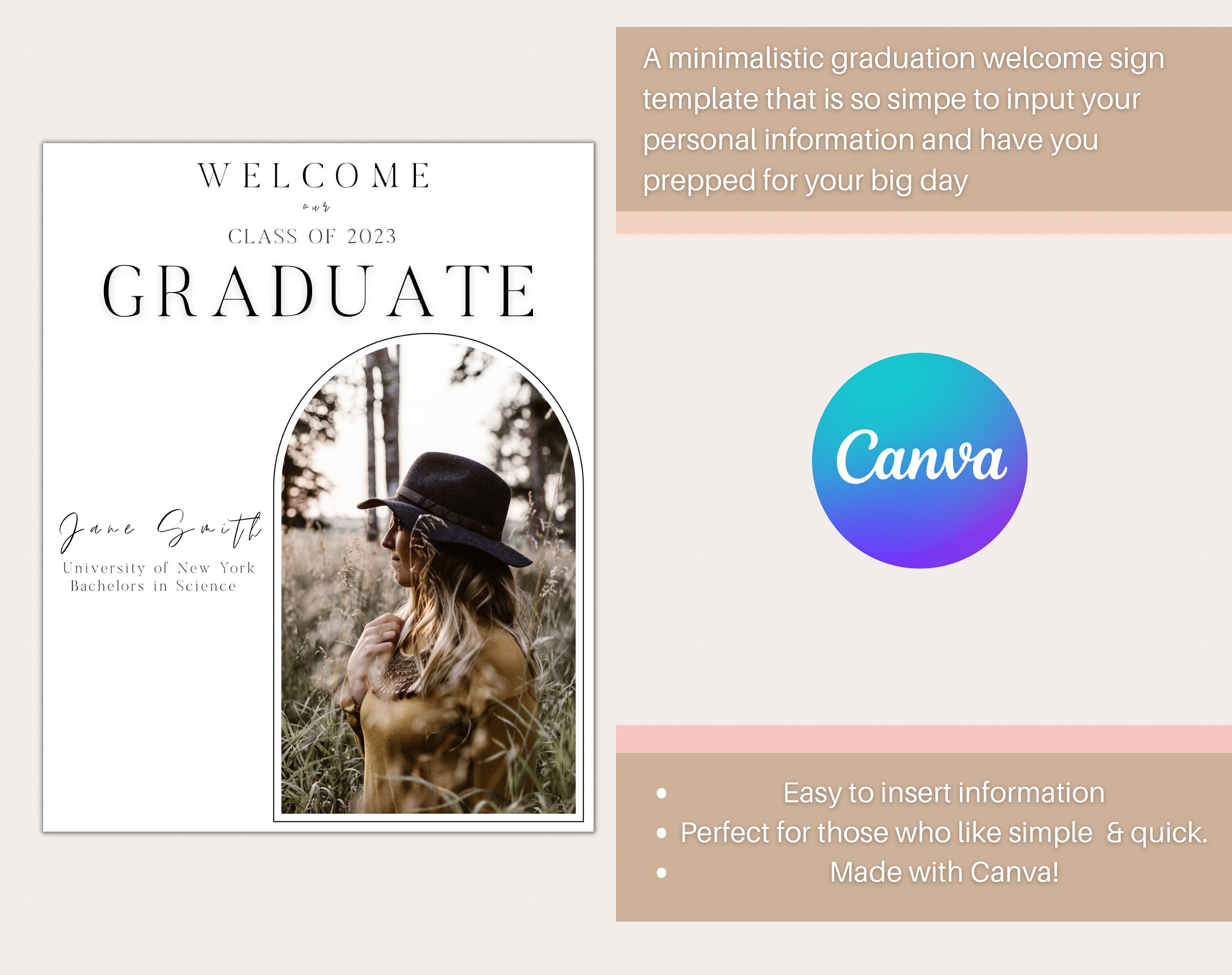 Bohemian Arch Graduation Welcome Sign for Women, Minimalist Bohemian ...
