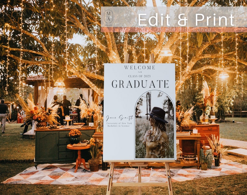 Bohemian Arch Graduation Welcome Sign for Women, Minimalist Bohemian ...