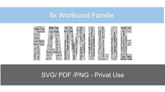 Word Art Family 8 Designs in PDF PNG SVG Format Family - Etsy