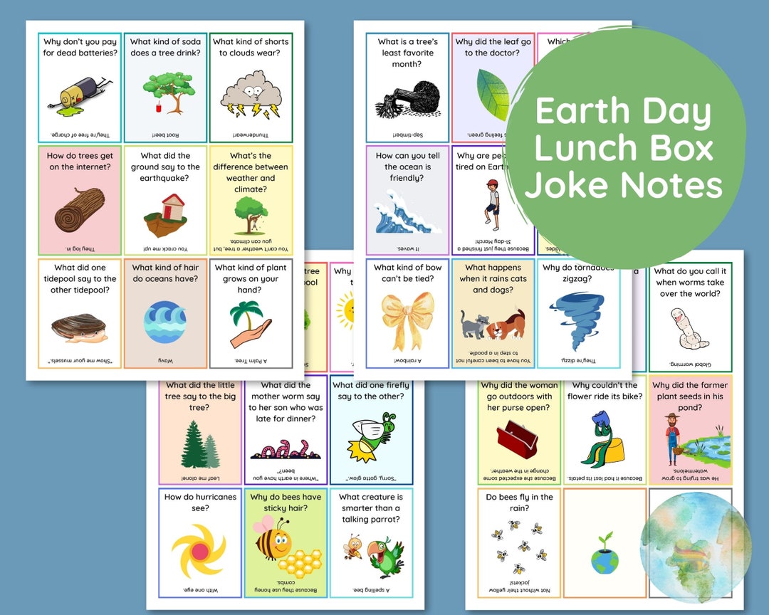 Earth Day Joke Lunch Box Notes for Kids Printable PDF - Etsy