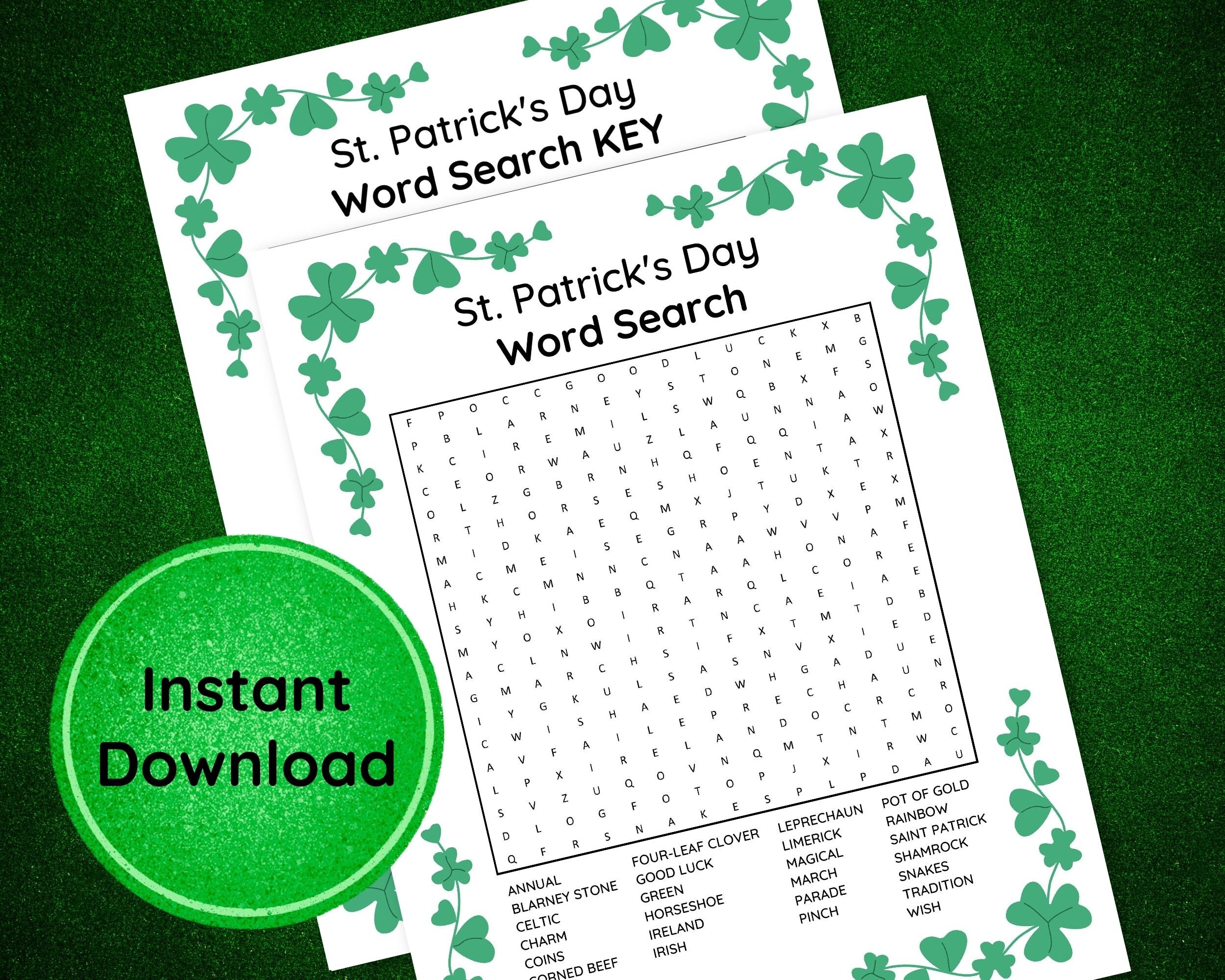 St Patricks Day Word Search Printable Activity for Kids and Adults St ...