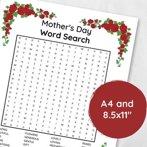 Mothers Day Word Search Puzzle Game Mothering Sunday - Etsy