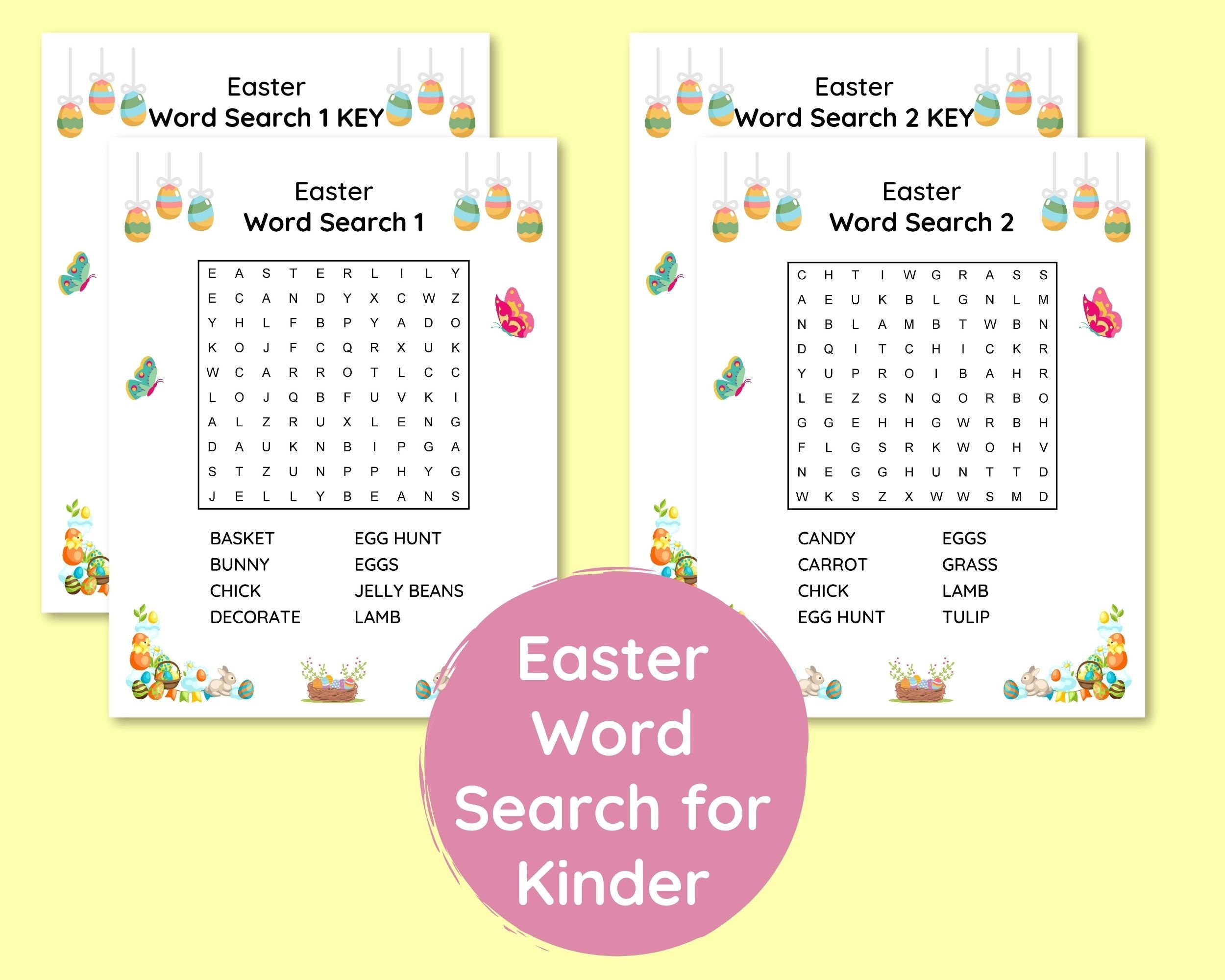 4 Easy Easter Word Search Puzzles for Kinder and Preschool in Printable ...