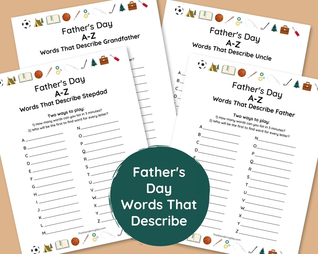 Fathers Day A-Z Word Game Printable PDF in A4 and 8.5x11 - Etsy