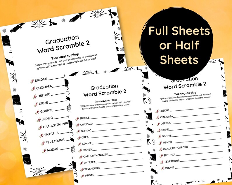 Graduation Word Scramble Party Game Printable PDF - Etsy