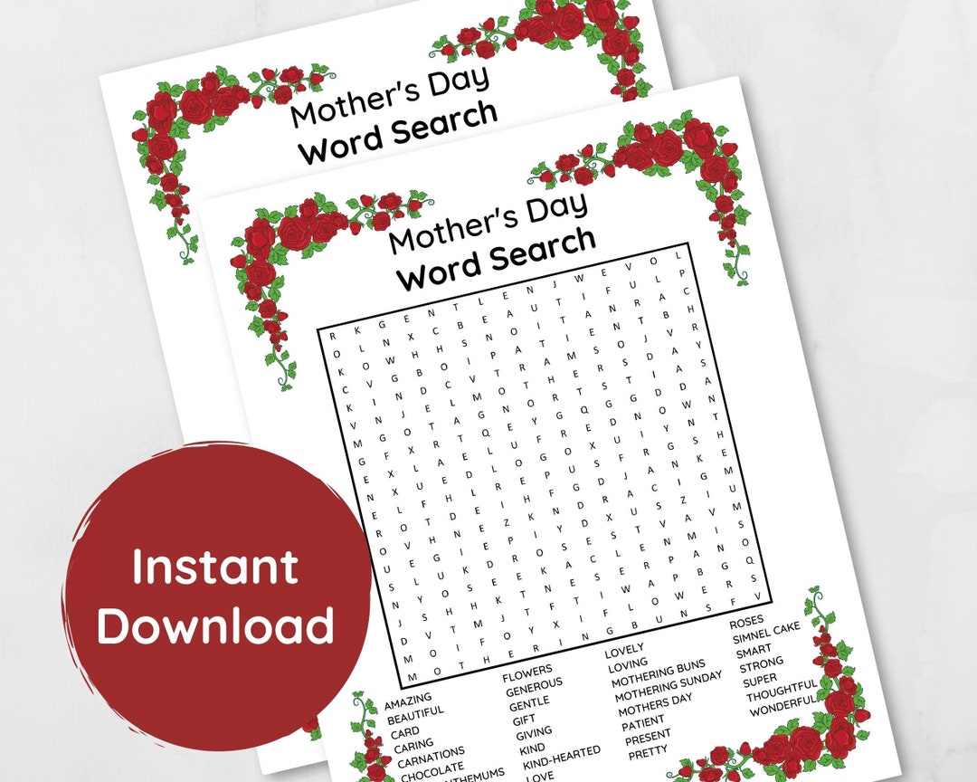 Mothers Day Word Search Puzzle Game Mothering Sunday Printable PDF in ...