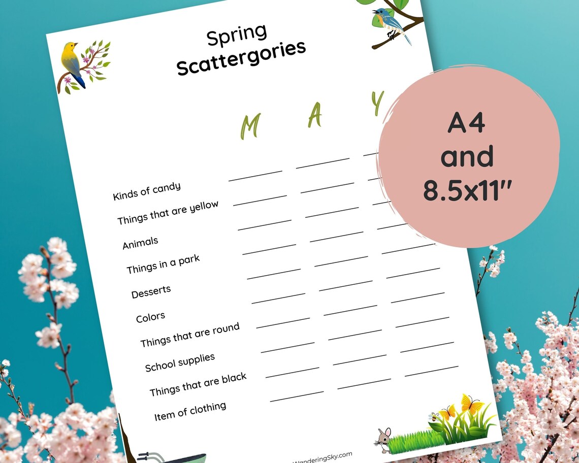 Spring Scattergories Game Printable PDF - Etsy