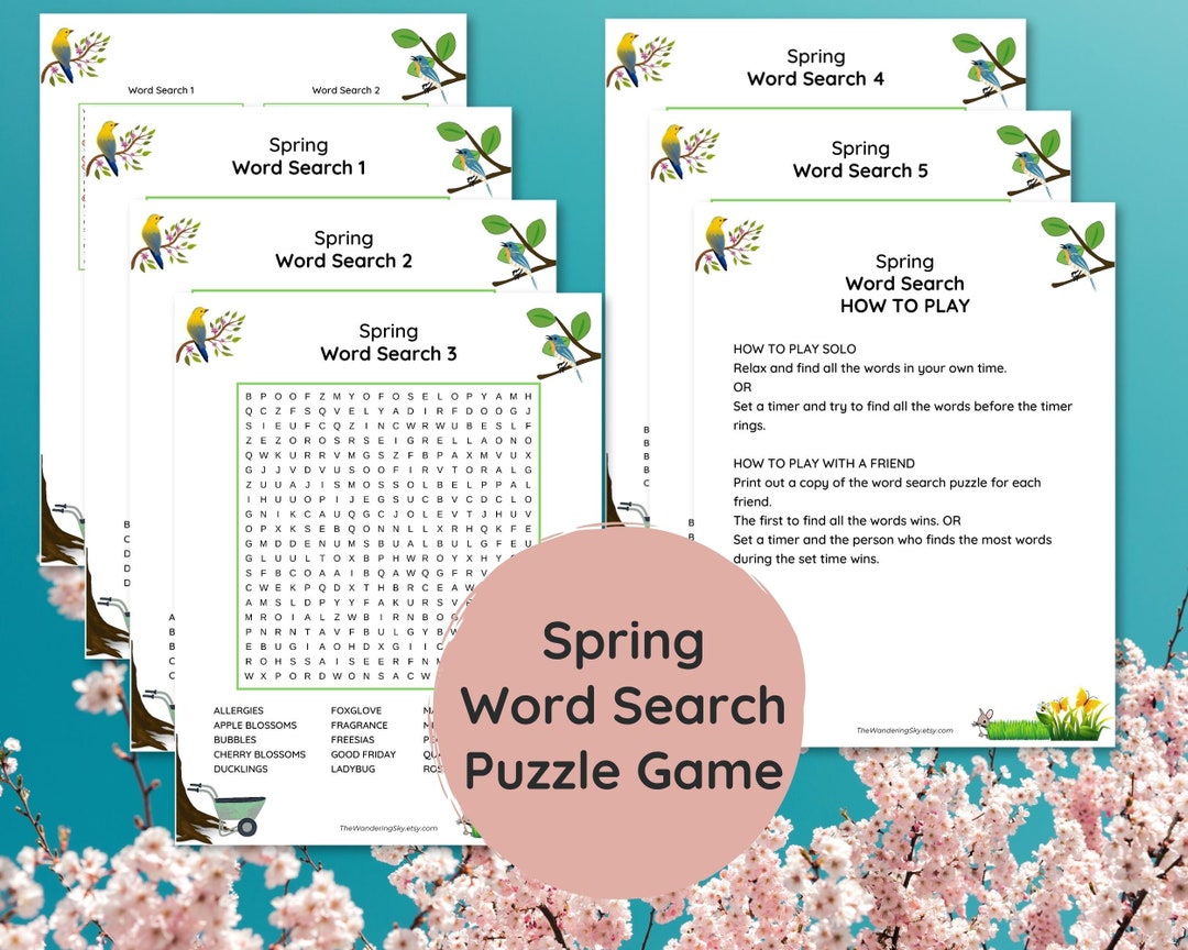 Spring Word Search Puzzle Game Printable PDF - Etsy