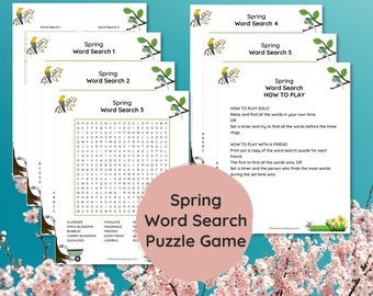 Spring Printable Word Search Seasons Word Puzzle Party Game Brain ...
