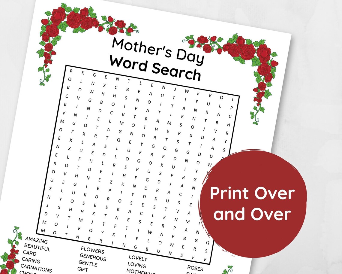 Mothers Day Word Search Puzzle Game Mothering Sunday - Etsy