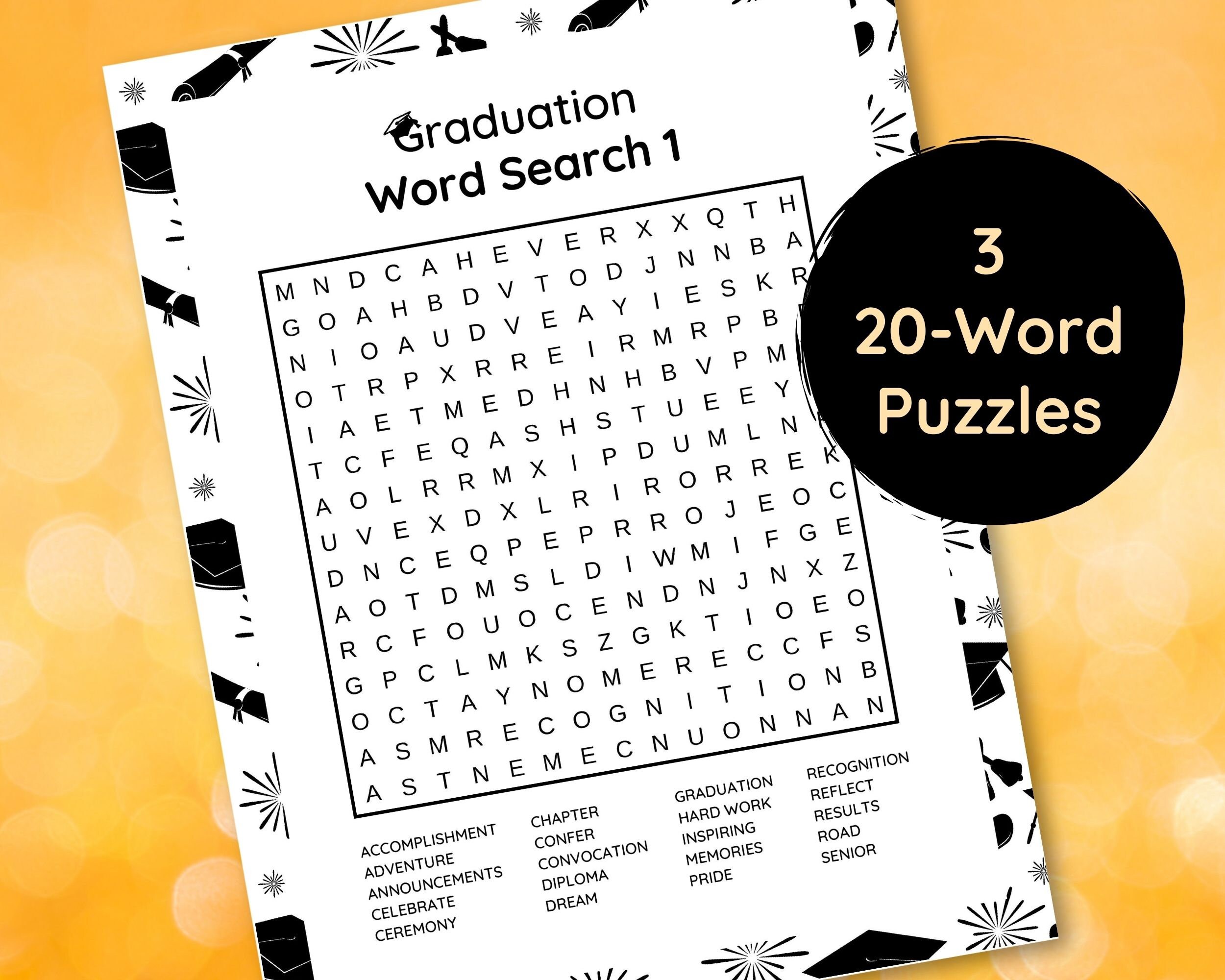Graduation Word Search Puzzle Game Printable PDF in A4 and US Letter - Etsy