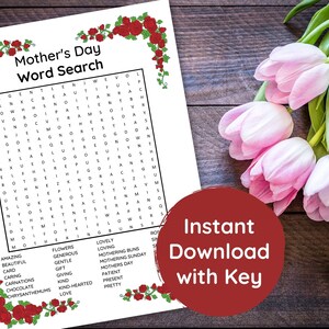 Mothers Day Word Search Puzzle Game Mothering Sunday - Etsy