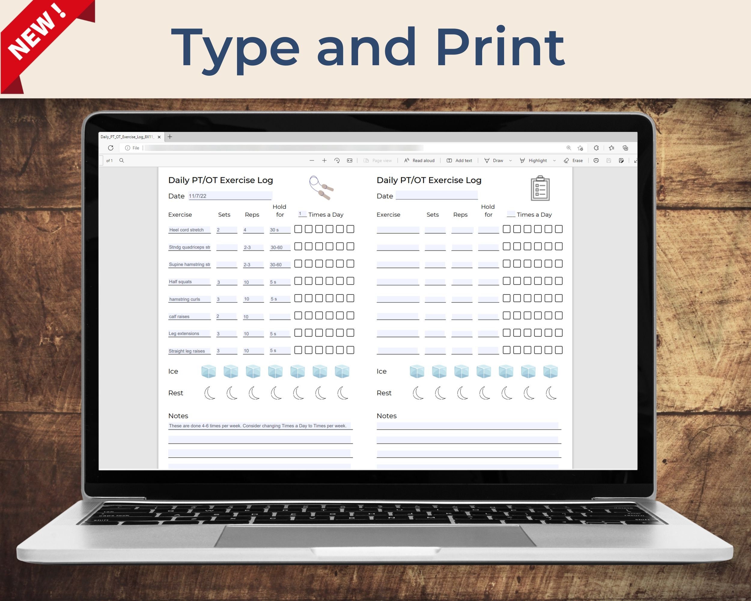 Daily Exercise Log for Physical Therapy | Editable Printable PDF - Etsy