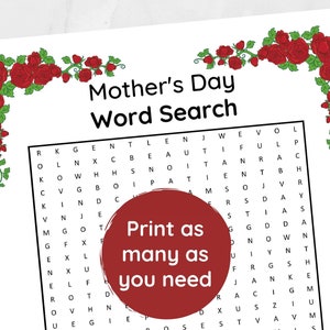 Mothers Day Word Search Puzzle Game Mothering Sunday - Etsy