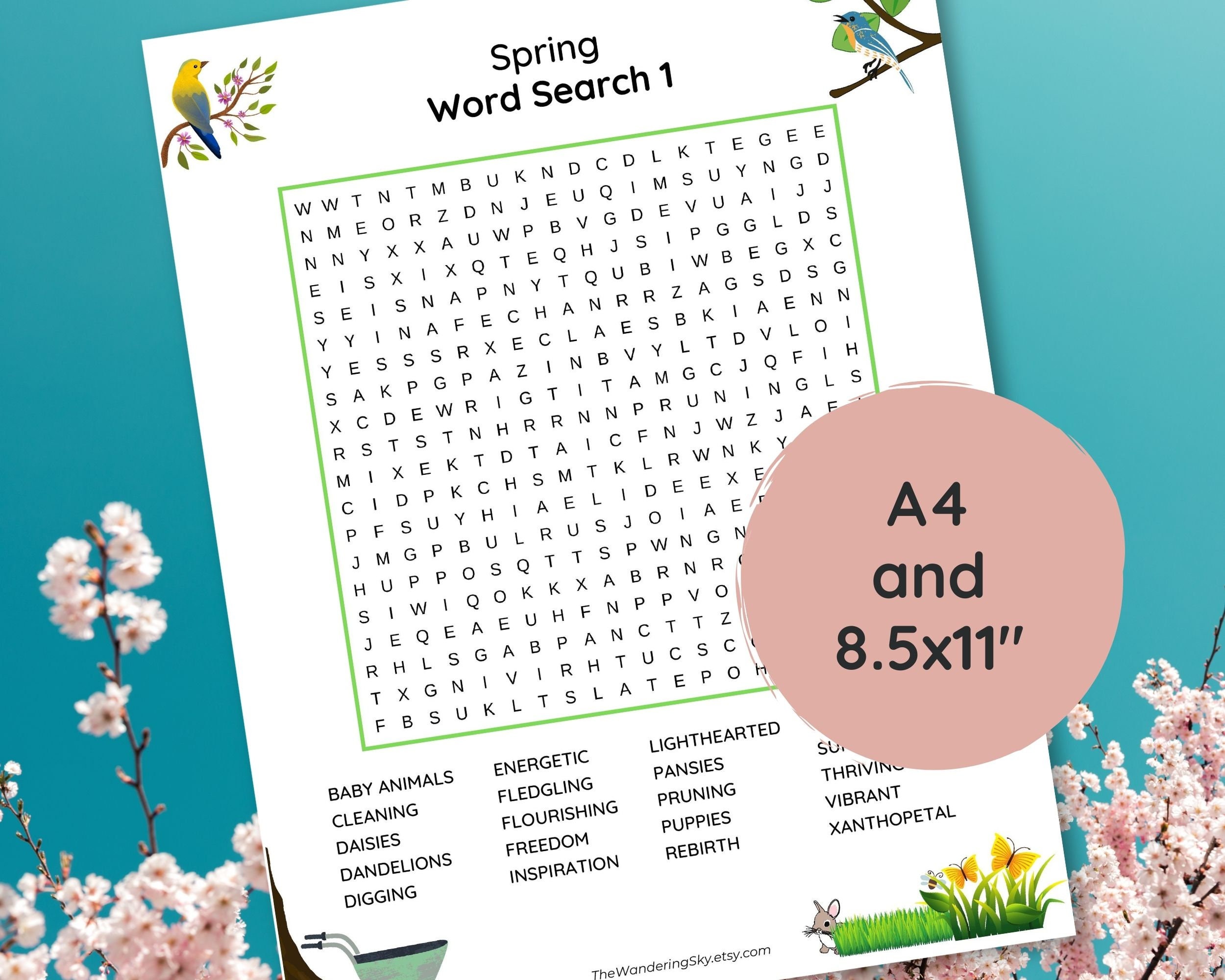 Spring Word Search Puzzle Game Printable PDF - Etsy
