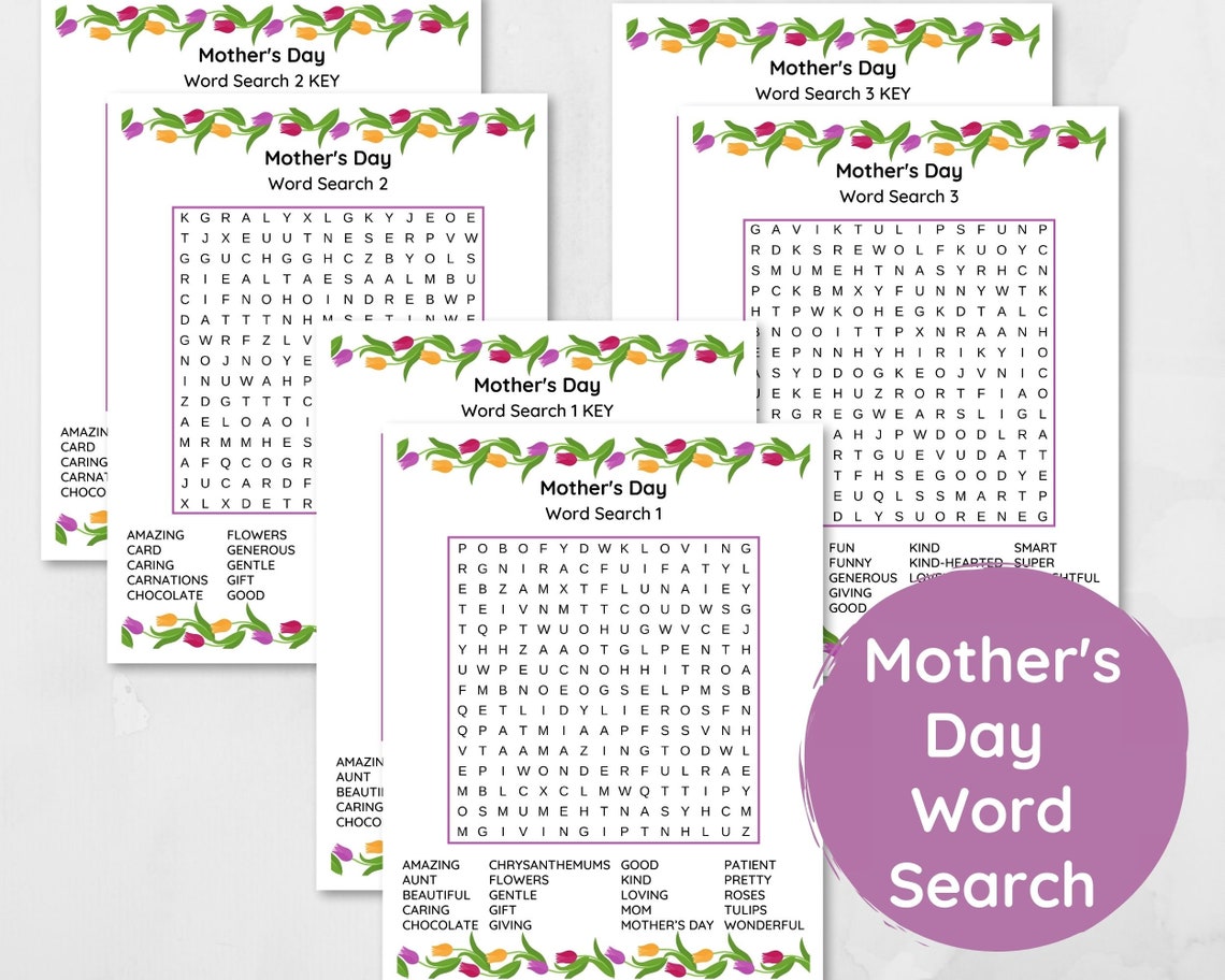 Mothers Day Word Search Puzzle Game Printable PDF in A4 and - Etsy