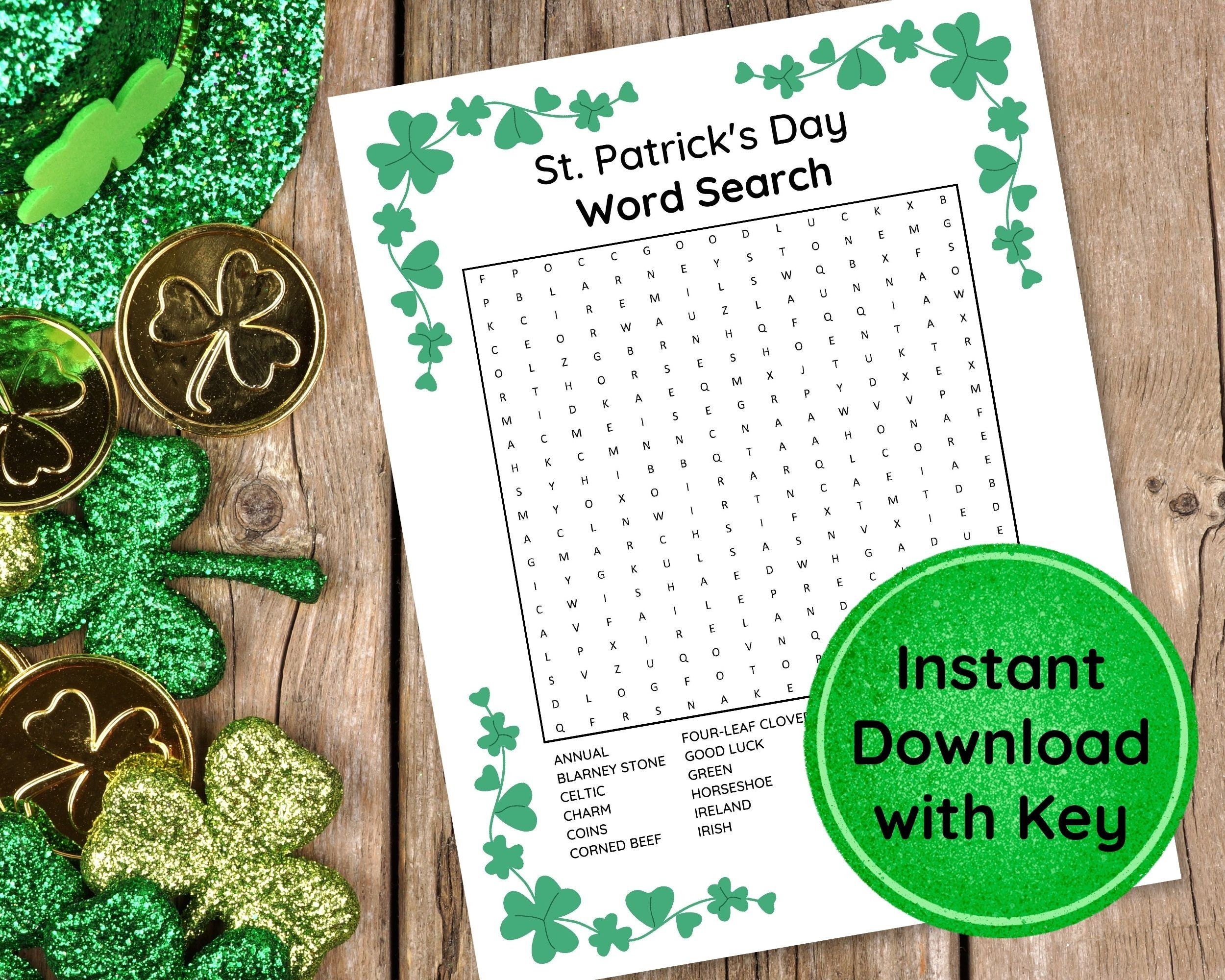 St Patricks Day Word Search Printable Activity for Kids and Adults St ...