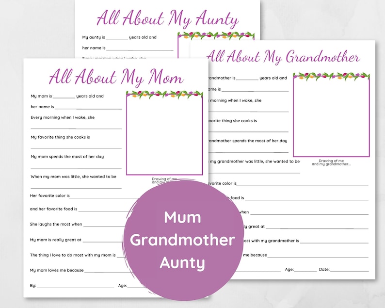 All About Mom, Grandmother, Aunty Mothers Day Printable PDF Activity in ...