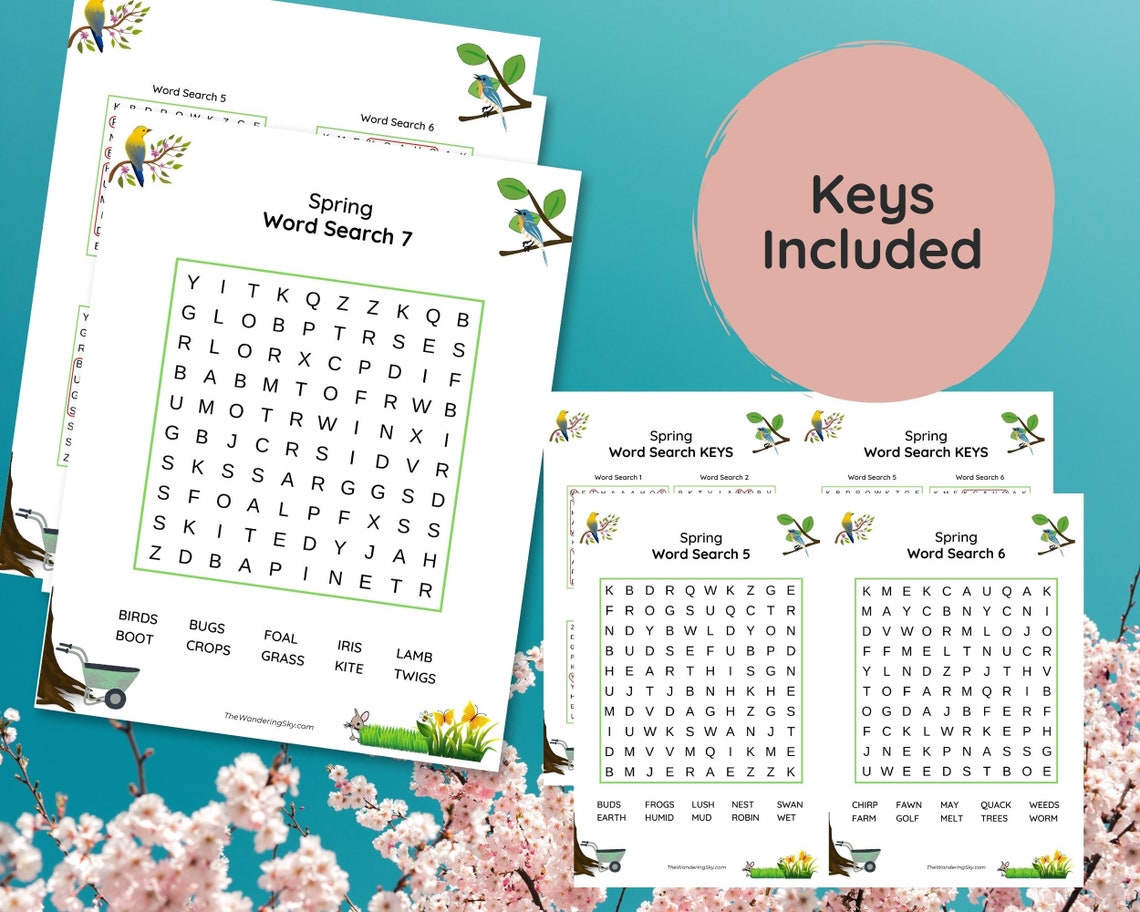 Easy Spring Word Search 8-puzzle Bundle in Printable PDF - Etsy