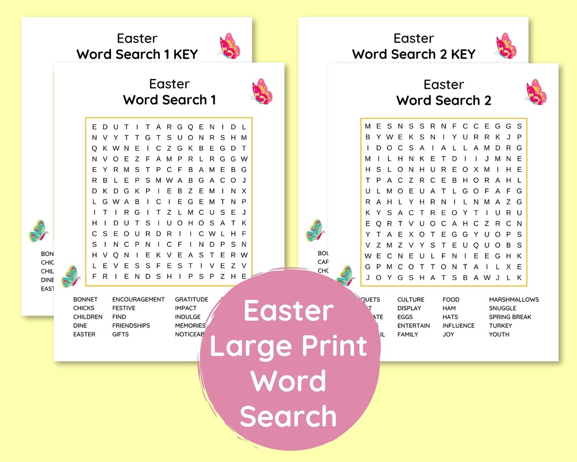 5 Large Print Easter Word Search Puzzles for Seniors, Adults, and Kids ...