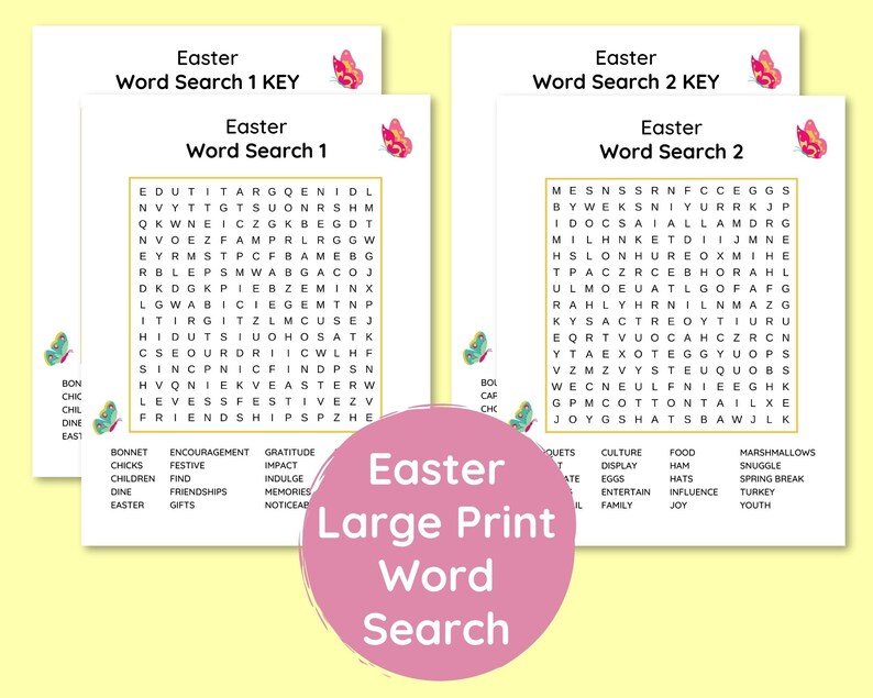 5 Large Print Easter Word Search Puzzles for Seniors, Adults, and Kids ...