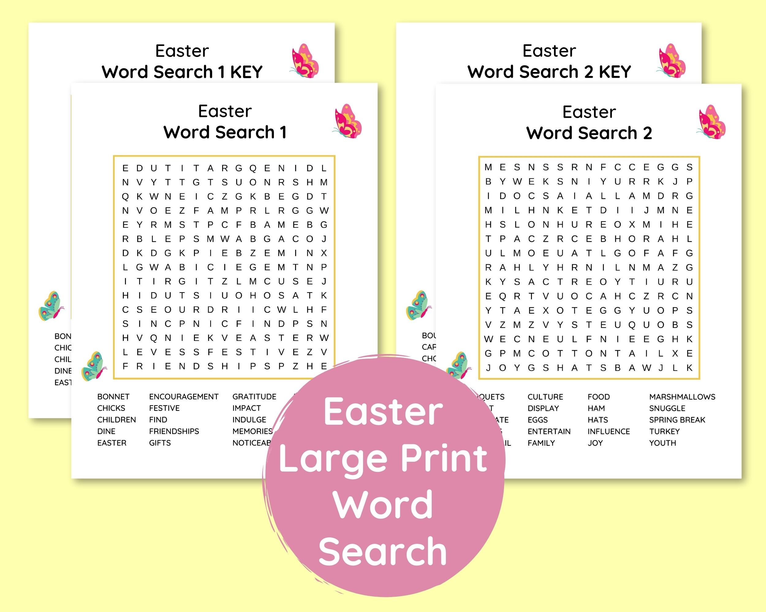 5 Large Print Easter Word Search Puzzles for Seniors, Adults, and Kids ...