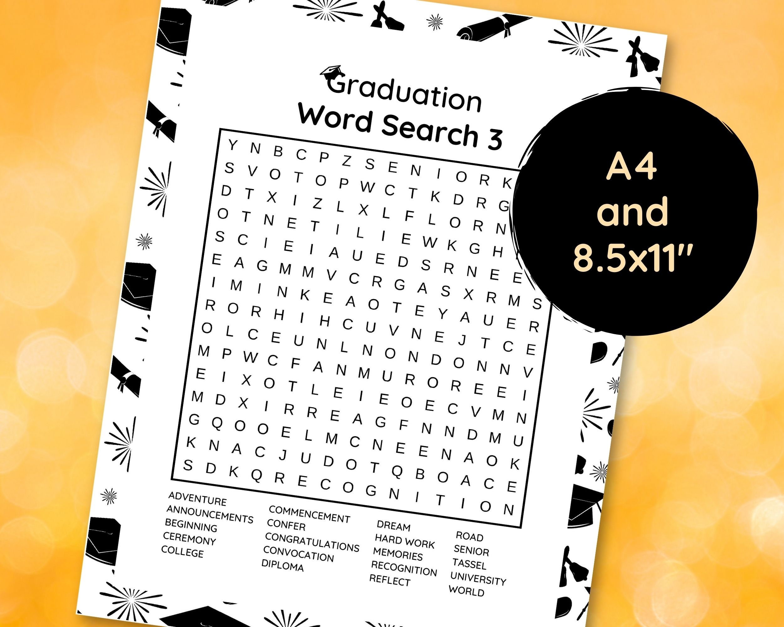 Graduation Word Search Puzzle Game Printable PDF in A4 and US Letter - Etsy