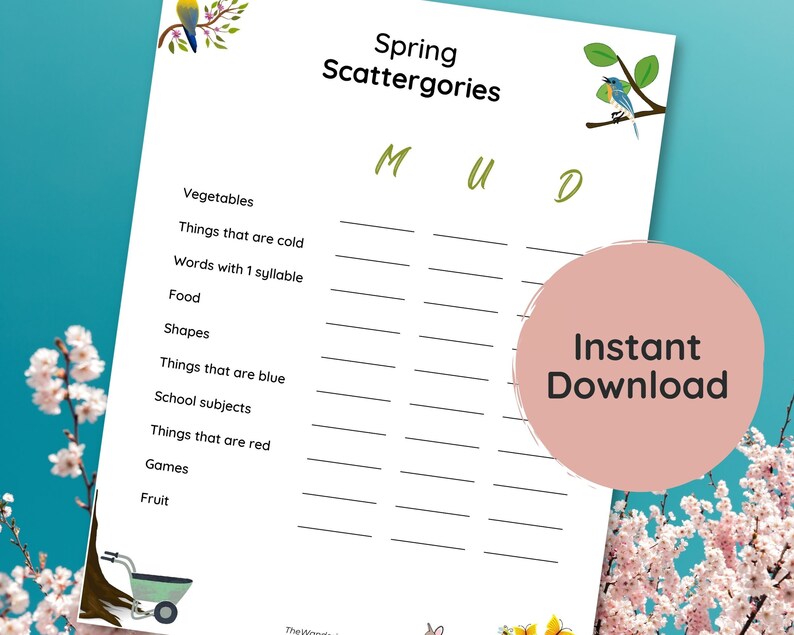 Spring Scattergories Game Printable PDF - Etsy