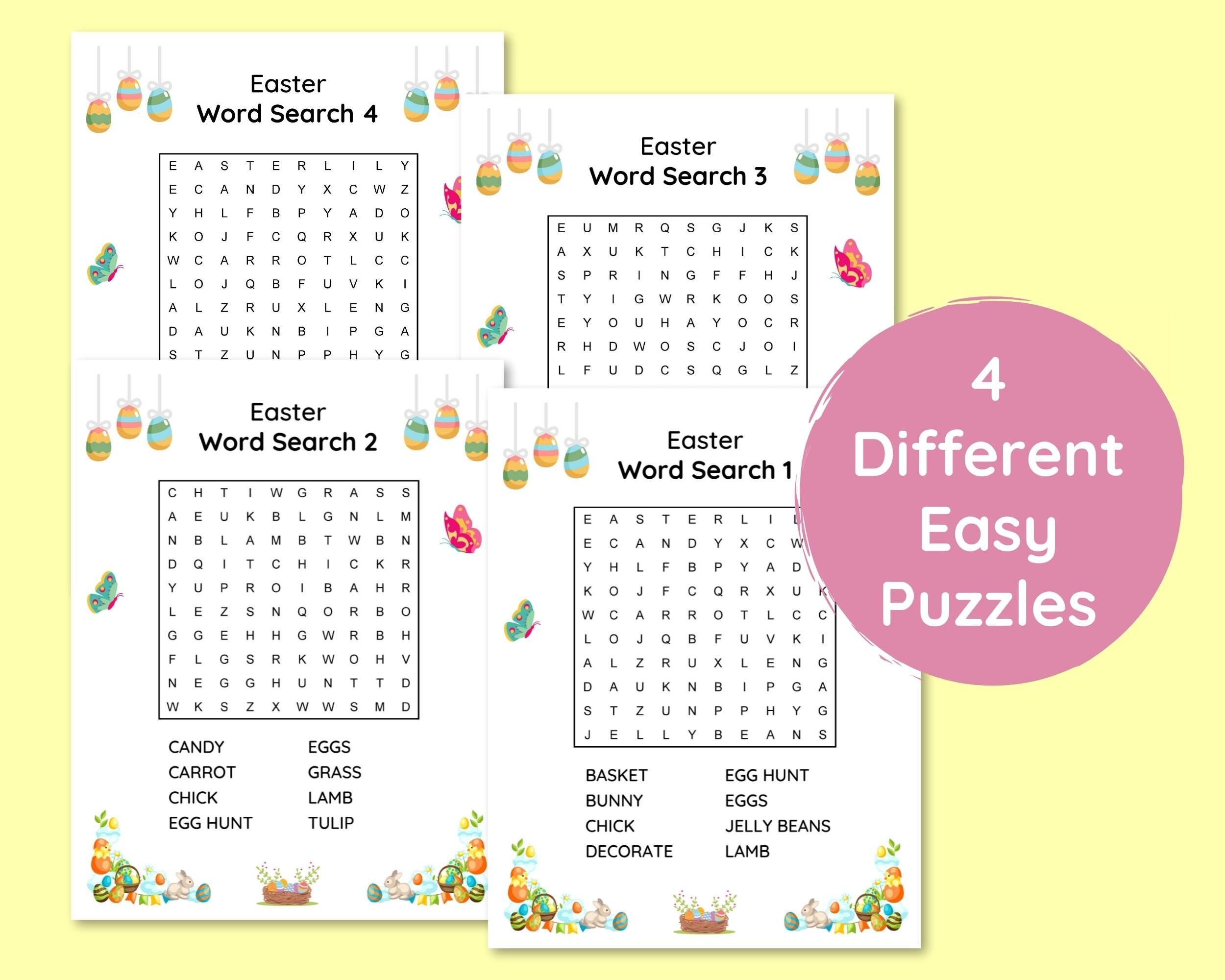 4 Easy Easter Word Search Puzzles for Kinder and Preschool in Printable ...