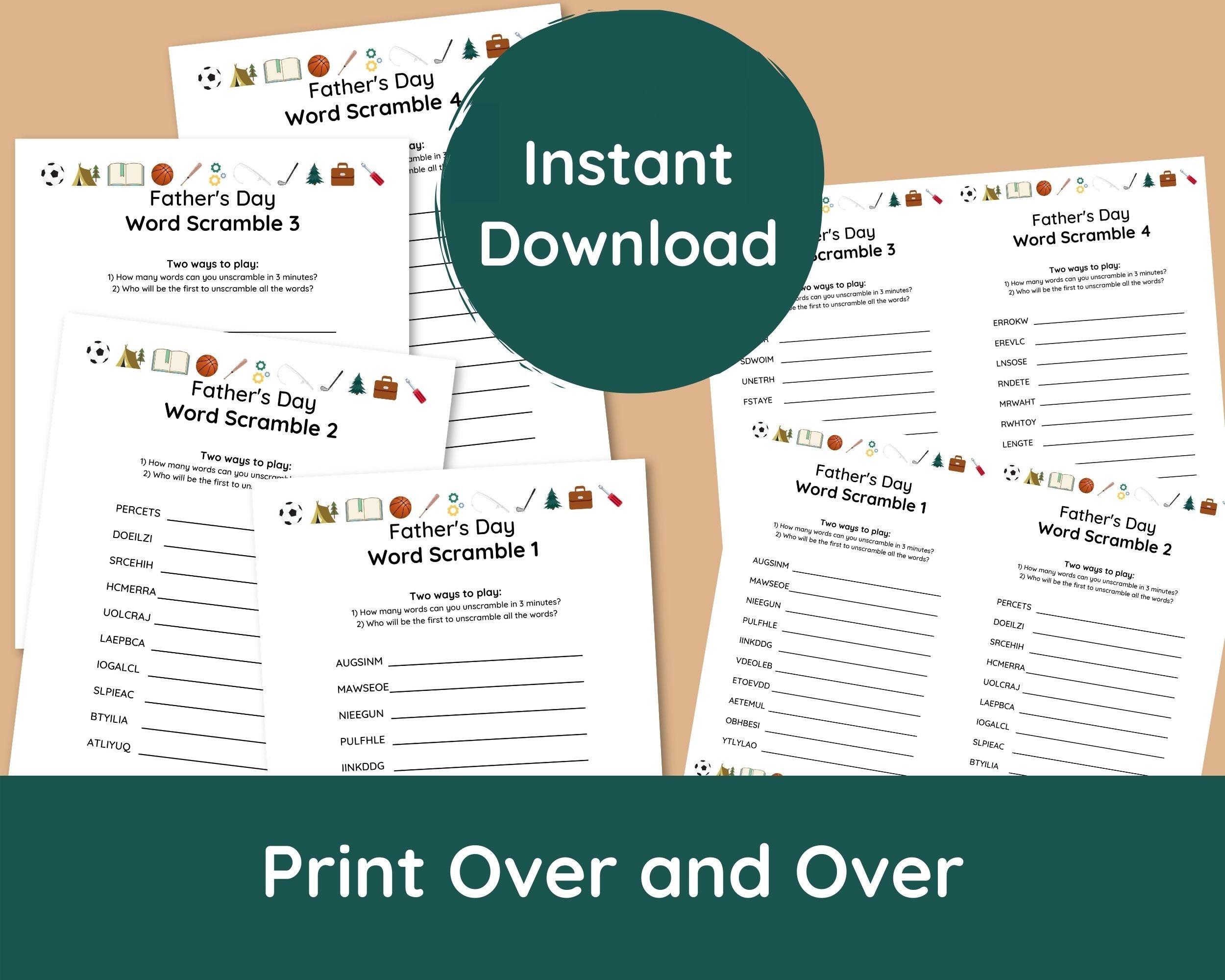 Fathers Day Word Scramble Puzzle Game Printable PDF - Etsy