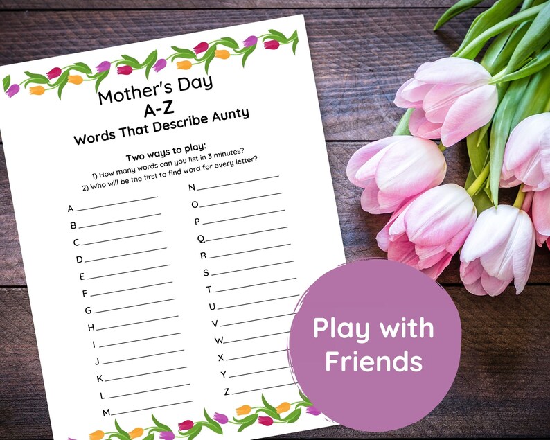 Mothers Day A-Z Word Game Printable PDF in A4 and 8.5x11 - Etsy