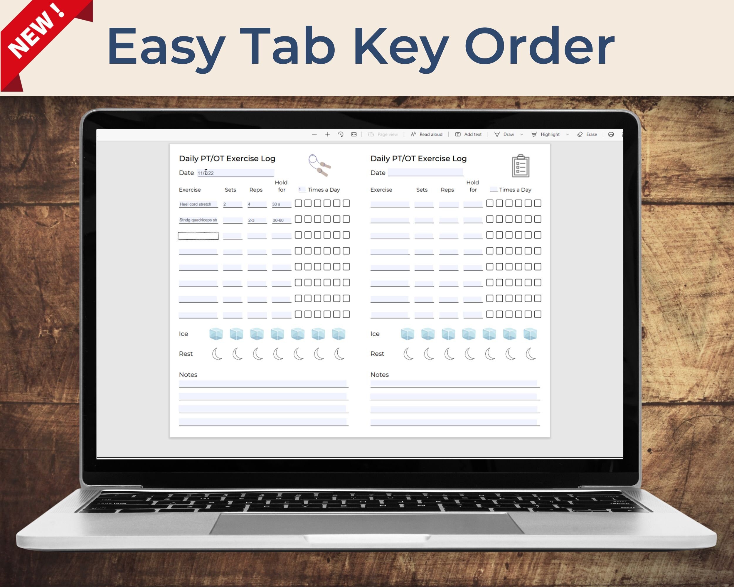 Daily Exercise Log for Physical Therapy | Editable Printable PDF - Etsy