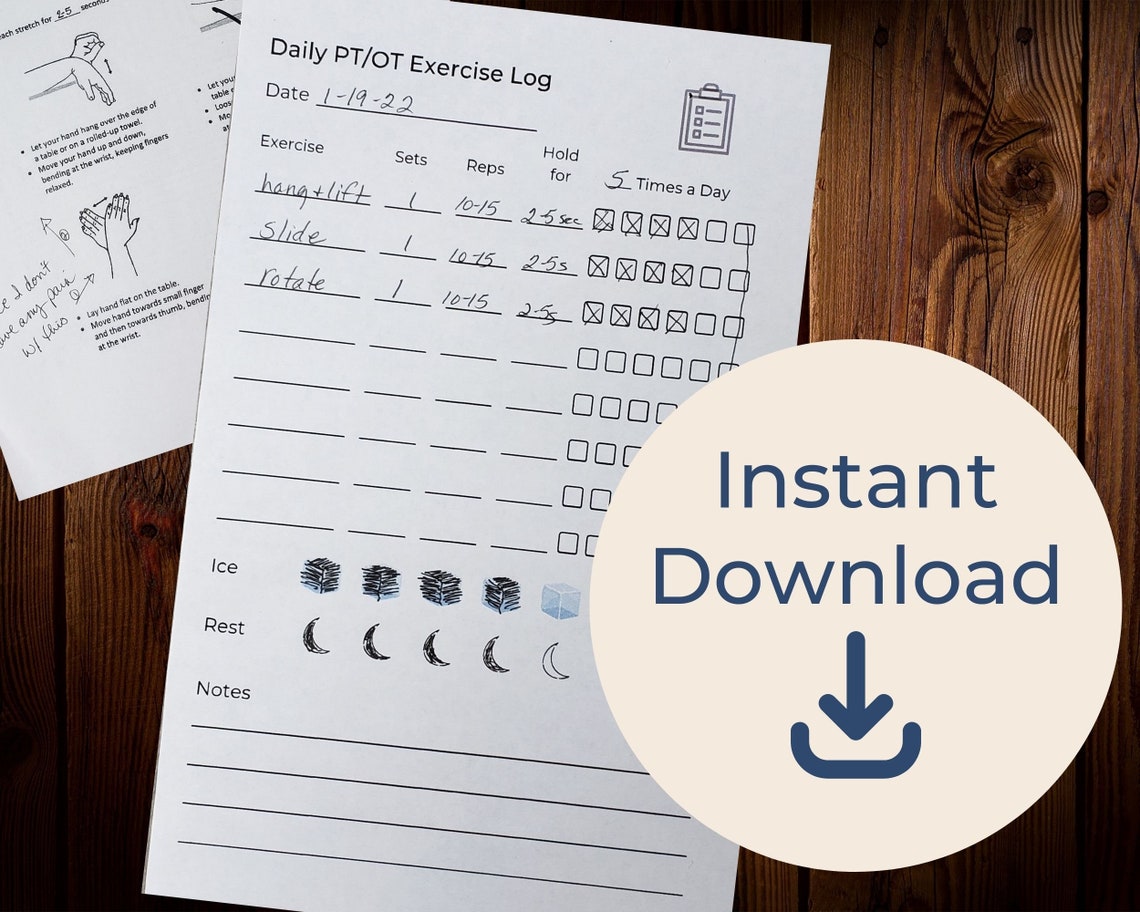 Daily Exercise Log for Physical Therapy Printable PDF - Etsy