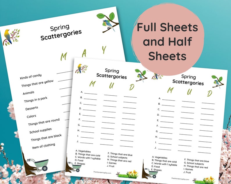 Spring Scattergories Game Printable PDF - Etsy