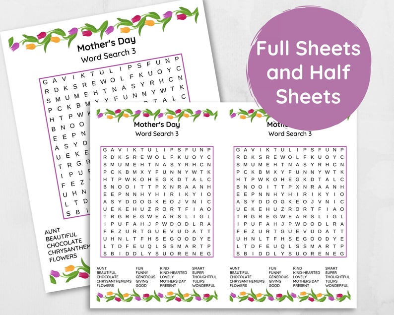 Mothers Day Word Search Puzzle Game Printable PDF in A4 and - Etsy