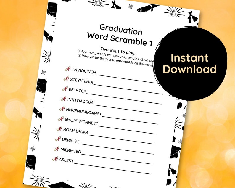 Graduation Word Scramble Party Game Printable PDF - Etsy