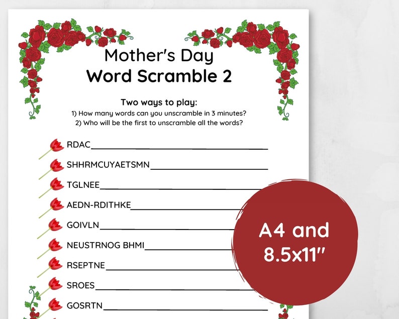 Mother's Day Word Scramble Puzzle Game | Mothering Sunday Printable PDF ...