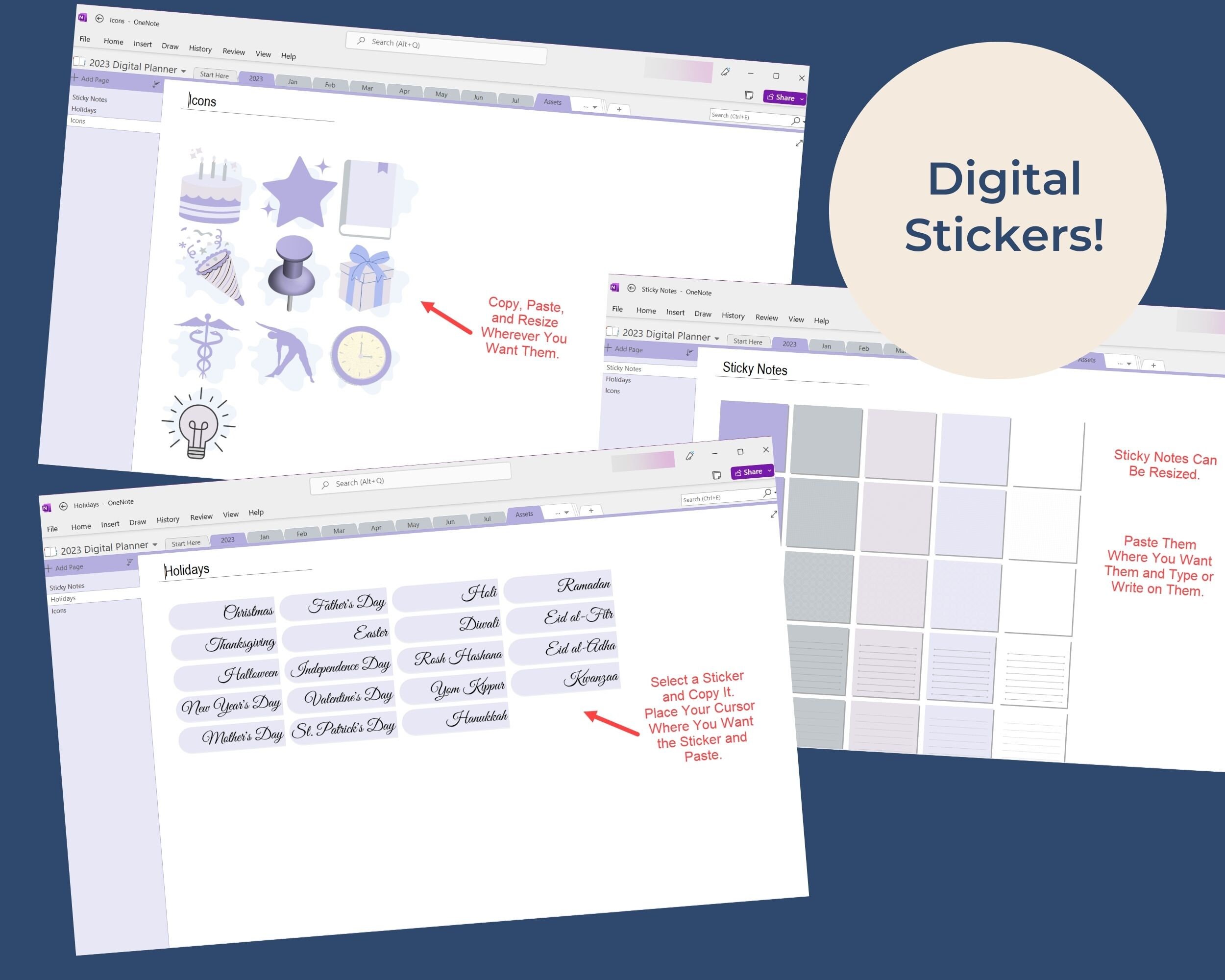 Onenote 2023 Digital Planner With Stickers Monday Start - Etsy