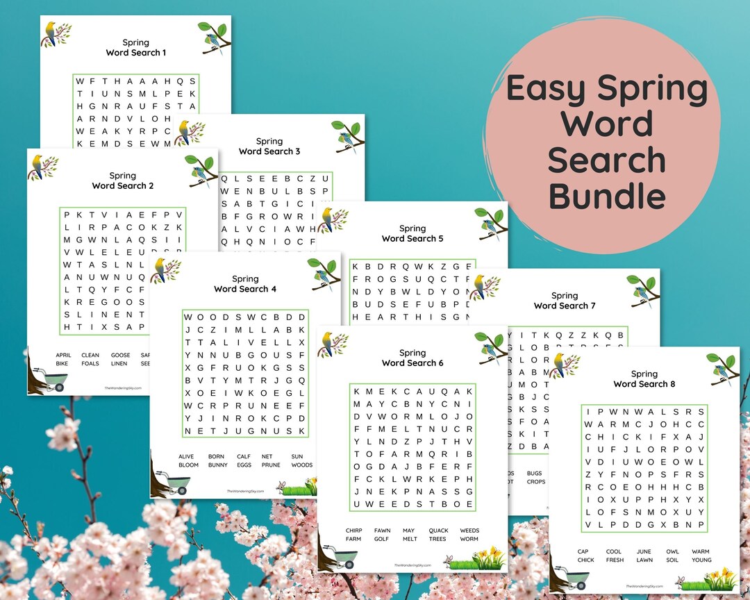 Easy Spring Word Search 8-puzzle Bundle in Printable PDF - Etsy