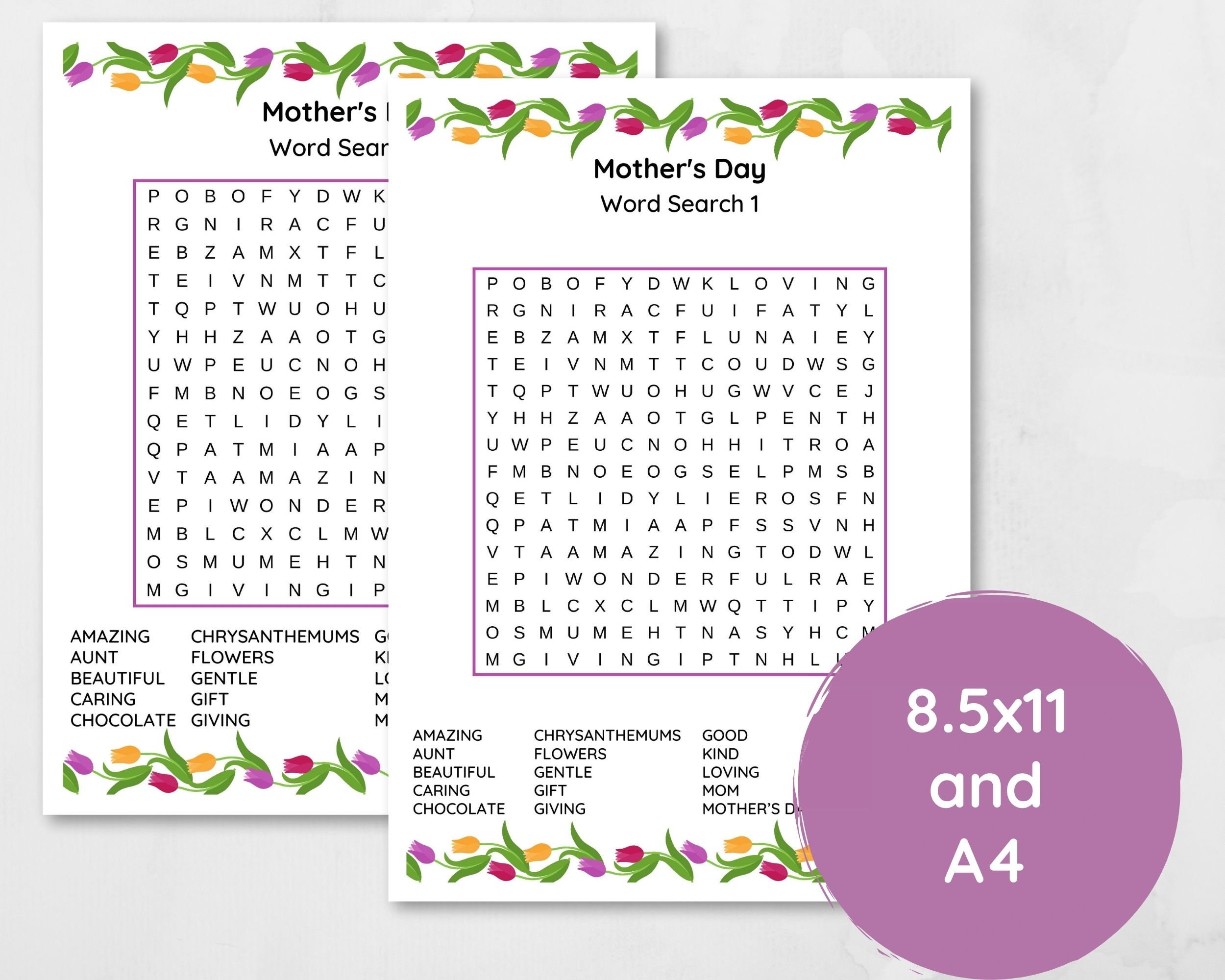 Mothers Day Word Search Puzzle Game Printable PDF in A4 and - Etsy