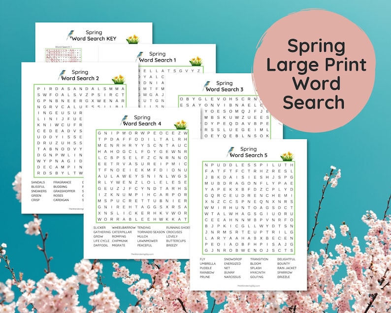 Spring Large Print Word Search Puzzle Game in Printable PDF - Etsy