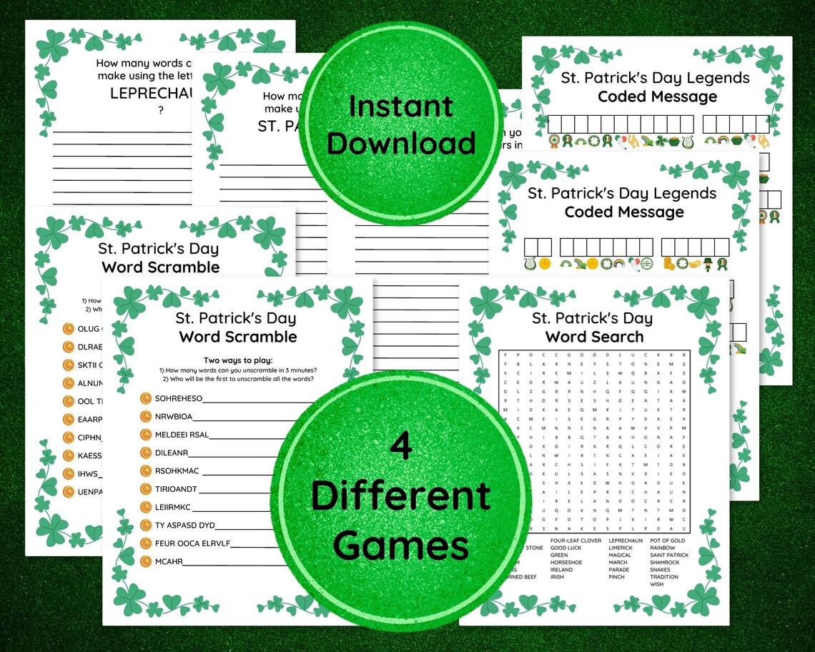 St Patricks Day Party Games Printable Activities Bundle for - Etsy
