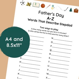 Fathers Day A-Z Word Game Printable PDF in A4 and 8.5x11 - Etsy Australia