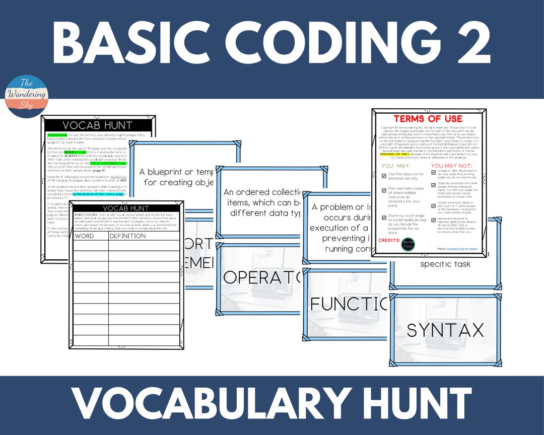 Basic Coding 2 Vocabulary Hunt - Etsy