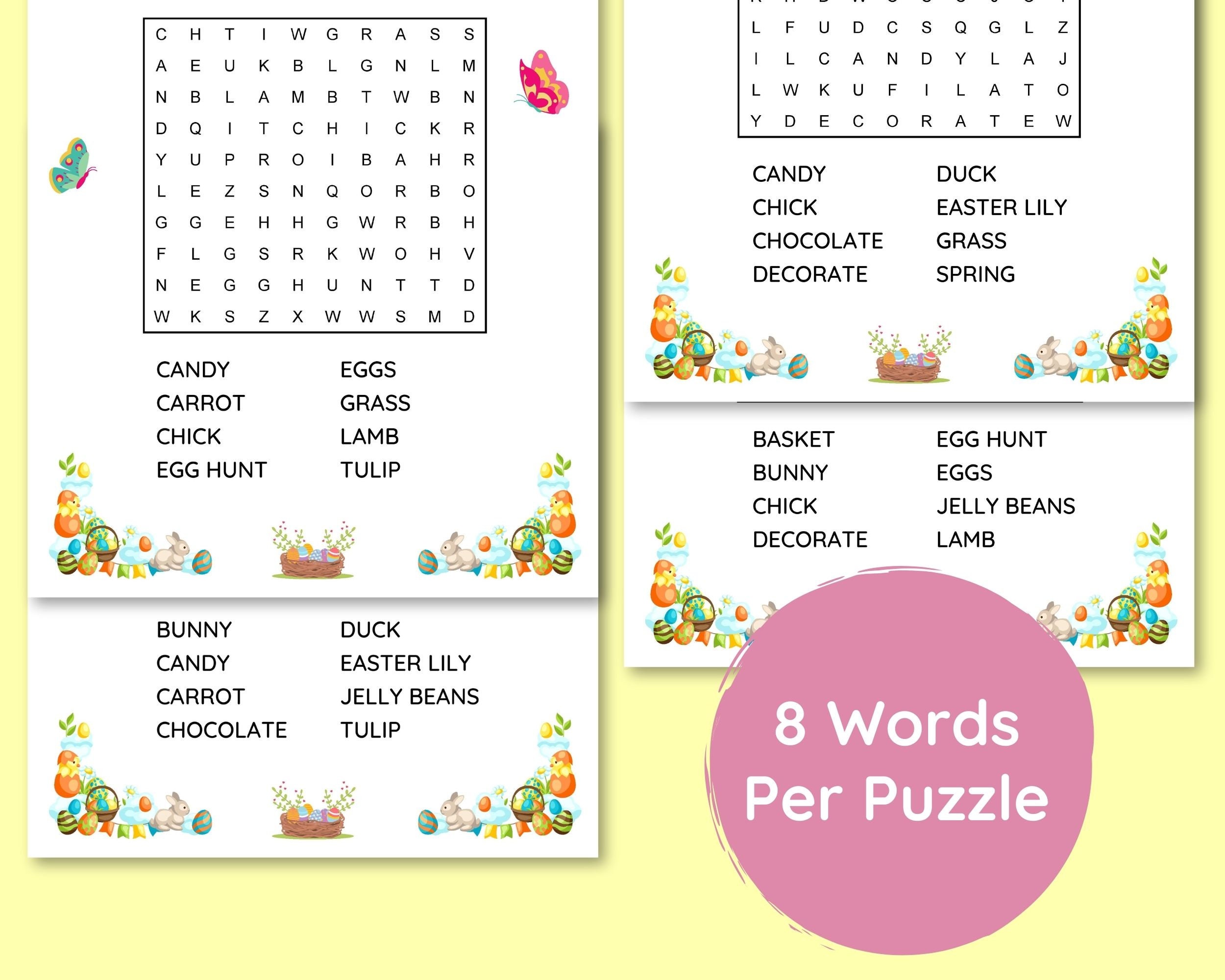4 Easy Easter Word Search Puzzles for Kinder and Preschool in Printable ...