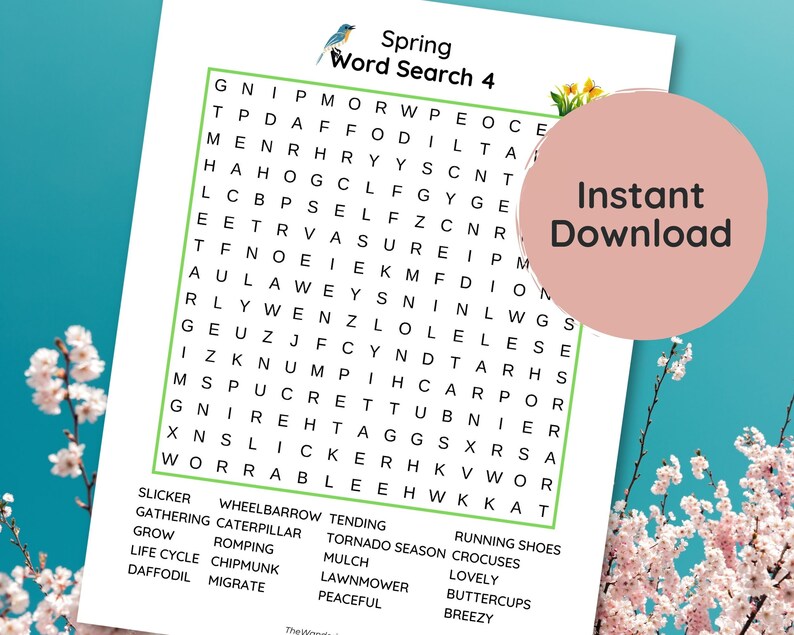 Spring Large Print Word Search Puzzle Game in Printable PDF - Etsy
