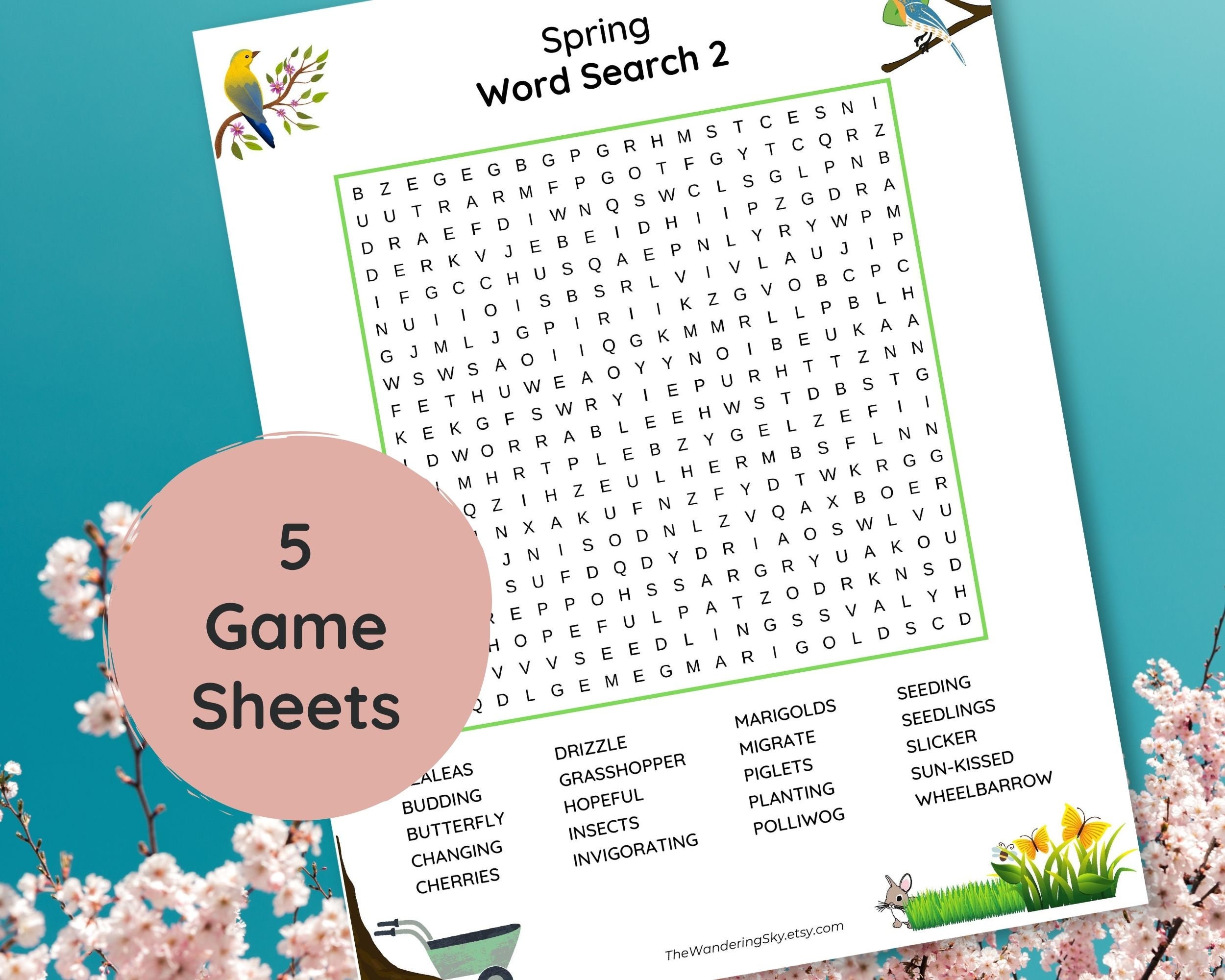 Spring Word Search Puzzle Game Printable PDF - Etsy