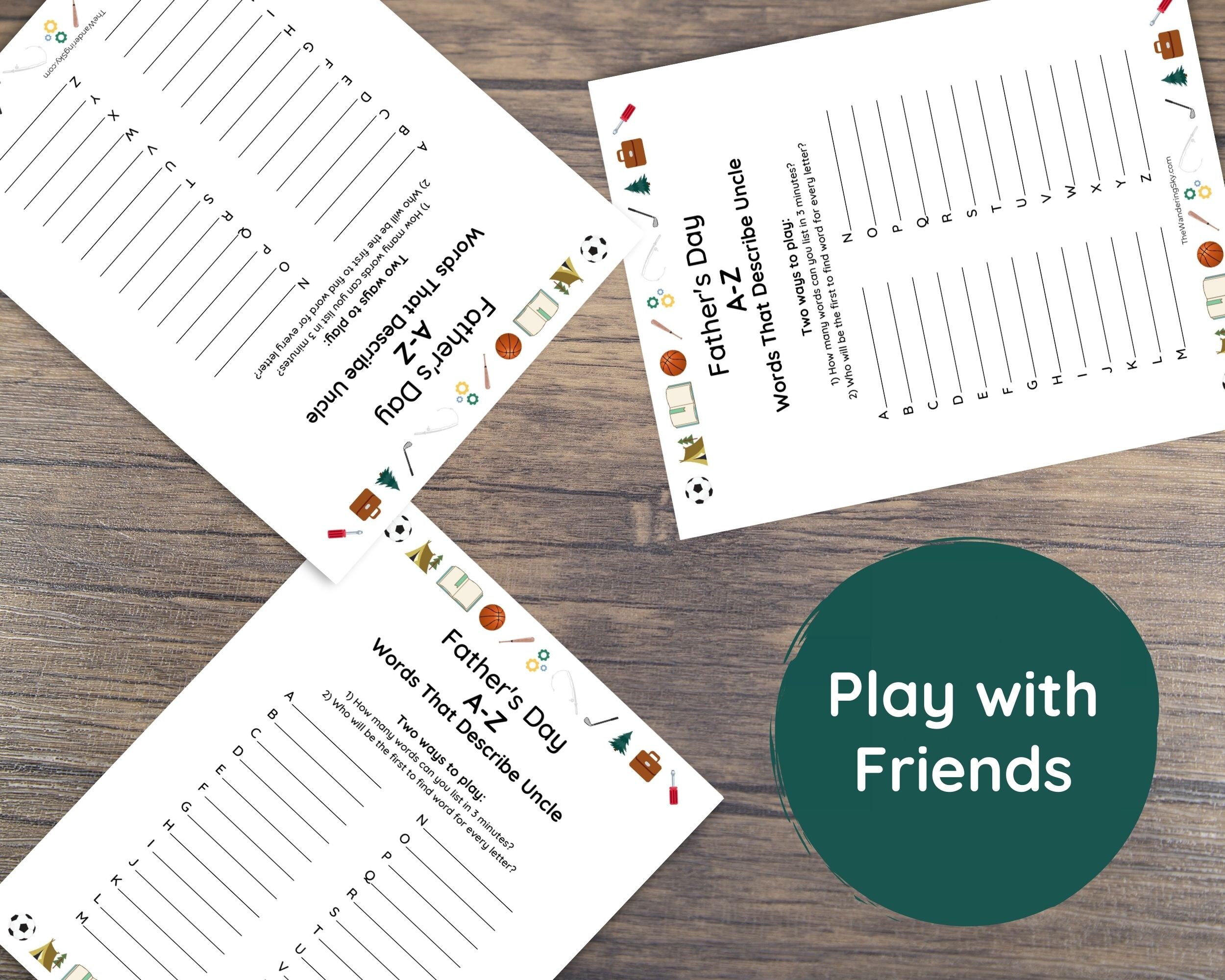 Fathers Day A-Z Word Game Printable PDF in A4 and 8.5x11 - Etsy