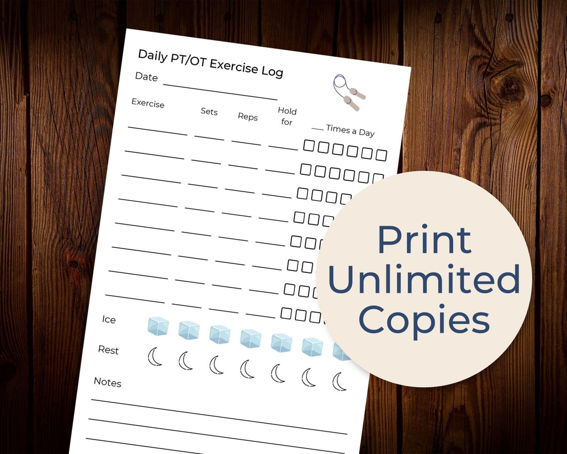 Daily Exercise Log for Physical Therapy Printable PDF - Etsy