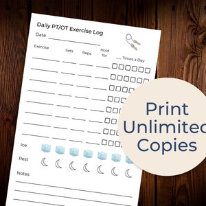 Daily Exercise Log for Physical Therapy Printable PDF - Etsy